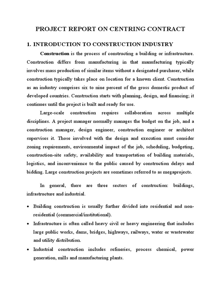 Centring Contract Project Report | PDF | Depreciation | Concrete