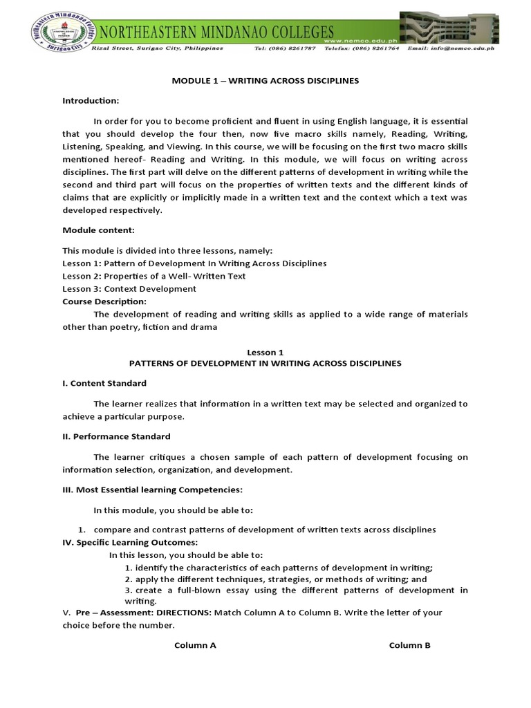 Reading and Writing Skills MODULE 1 (SHS) | PDF | Essays | Cognitive Science