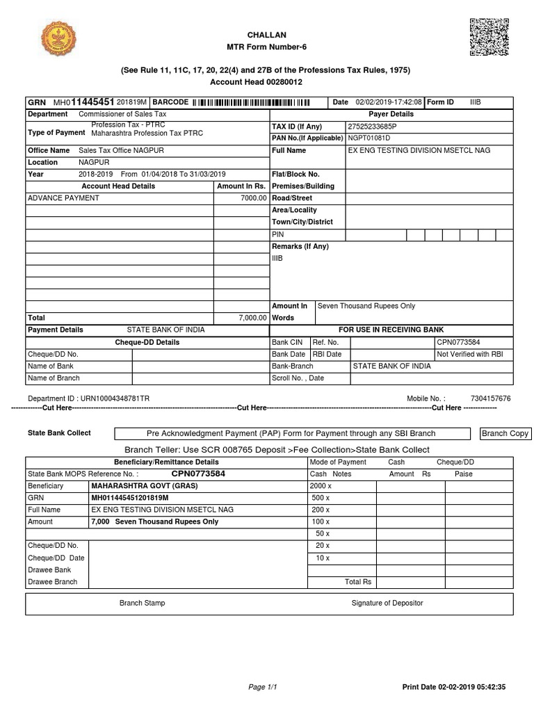 Echallan MH011445451201819 M | PDF | Payments | Cheque
