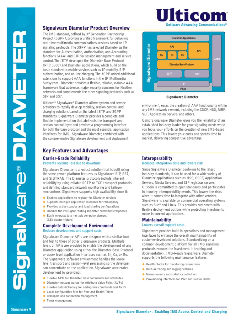 Signalware Diameter Product Overview: Software Advancing Communications | PDF | Ip Multimedia ...