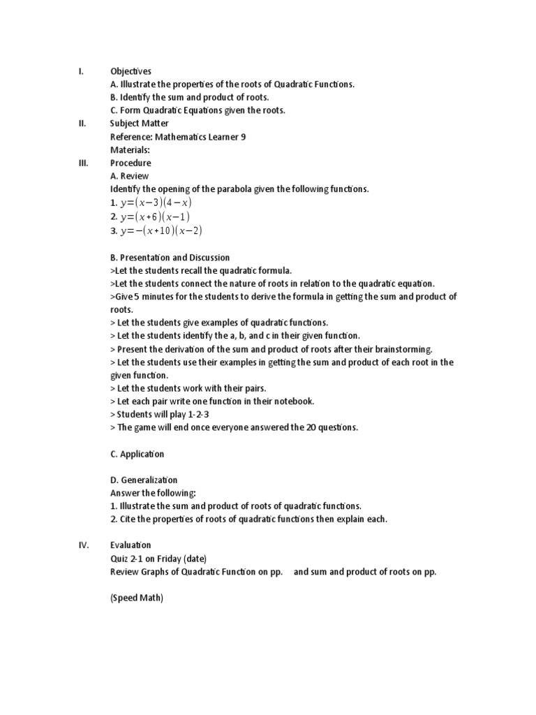 Objectives | PDF | Quadratic Equation | Function (Mathematics)