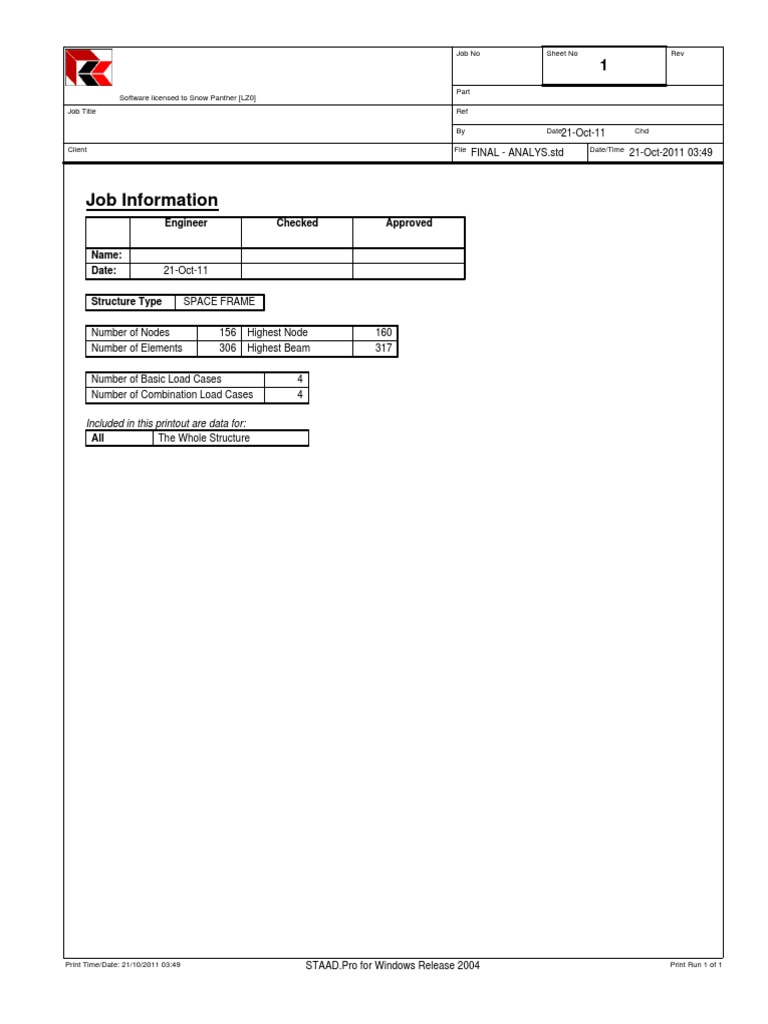 Job Information: Engineer Checked Approved | PDF