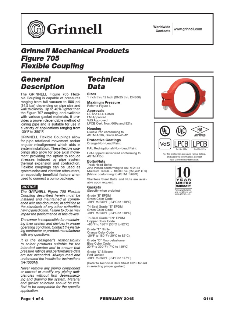 Grinnell Mechanical Products Flexible Coupling Technical Data General ...
