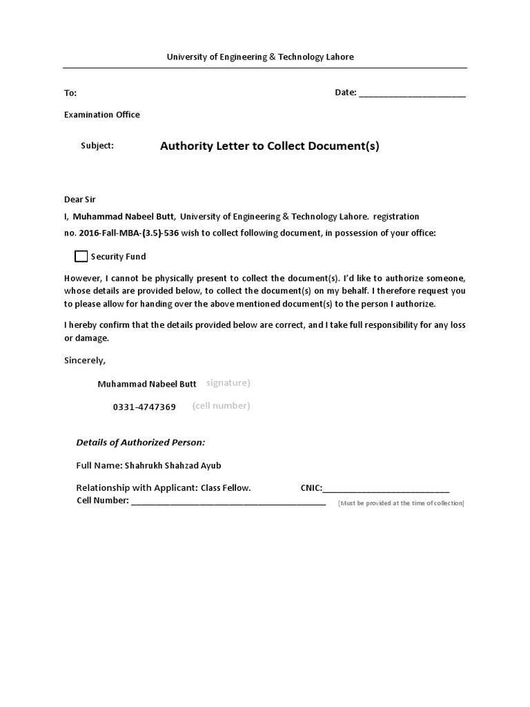 Authorization Letter for Document Collection | PDF | Career & Growth ...
