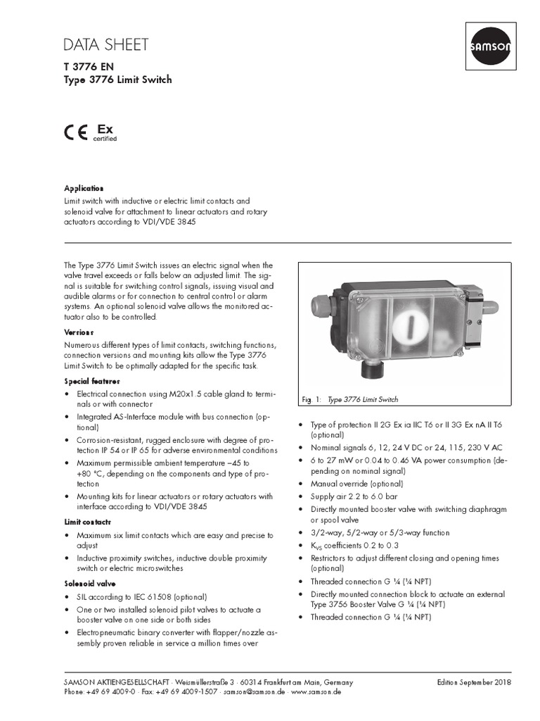 T 3776 EN Type 3776 Limit Switch: Application | PDF | Switch | Valve