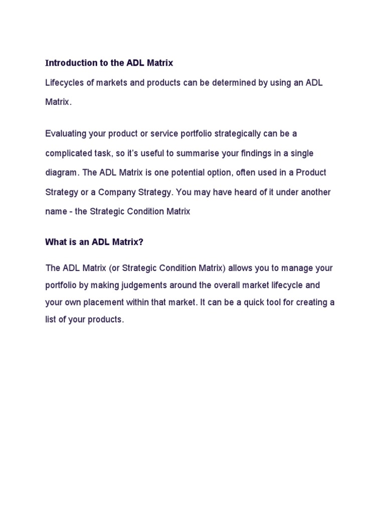 Adl Matrix in Strategy Formulation | PDF | Life Cycle Assessment ...