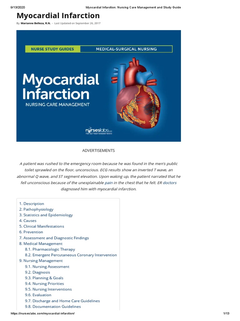 2 Myocardial Infarction Nursing Care Management and Study Guide | PDF ...