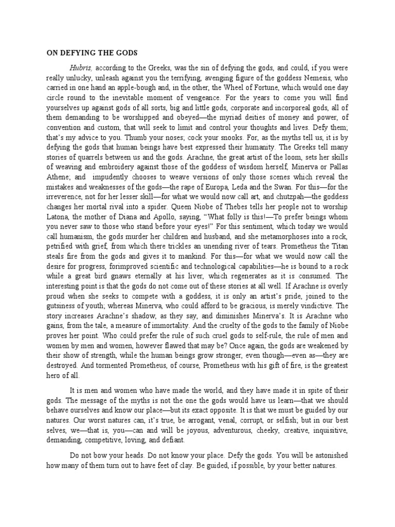 On Defying The Gods | PDF | Athena | Prometheus