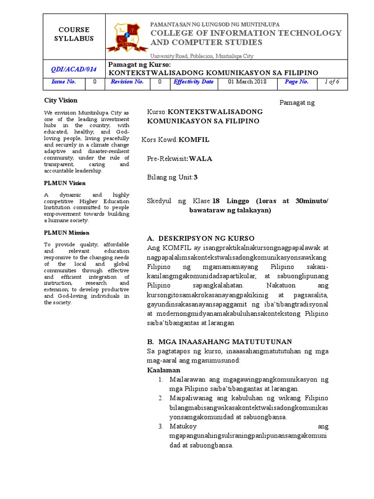 Kontekstwalisadong Komunikasyon Sa Filipino | PDF