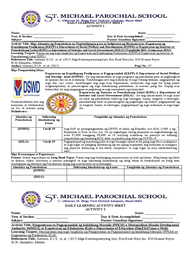 Daily Learning Activity Sheet A.P 10 5TH Week | PDF