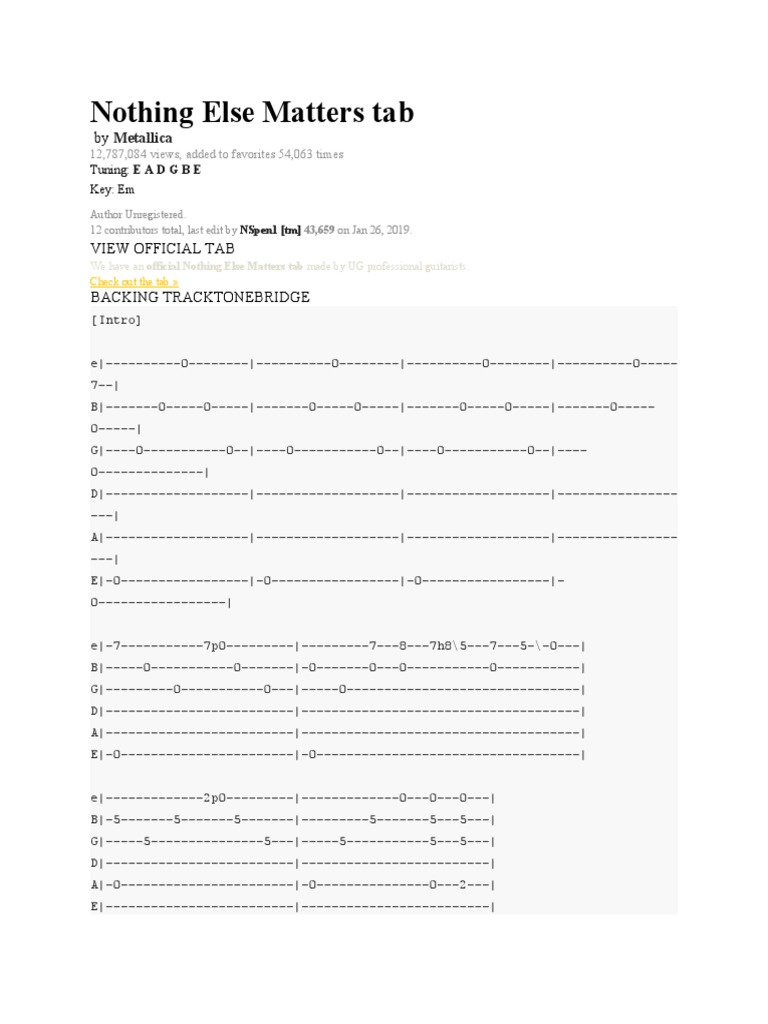 Nothing Else Matters Tab | Download Free PDF | Guitars | Guitar Family Instruments