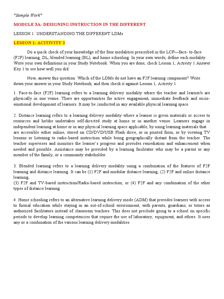 Module 3A: Designing Instruction in The Different: Sample Work | PDF ...