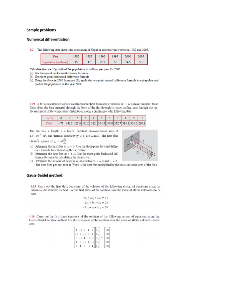 Sample Problems Numerical Differentiation | PDF | Partial Differential ...