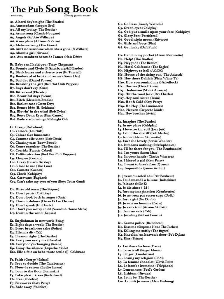 Pop Songbook Lyrics Only | PDF | Musicians | Entertainment (General)