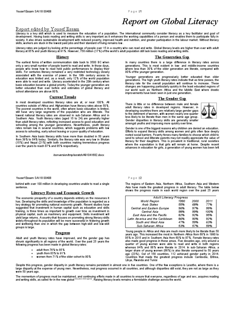 Report On Global Literacy: Report Edited by Yousef Essam | PDF ...