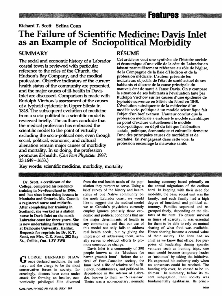 The Failure Scientific Medicine: Davis Inlet Example Sociopolitical ...