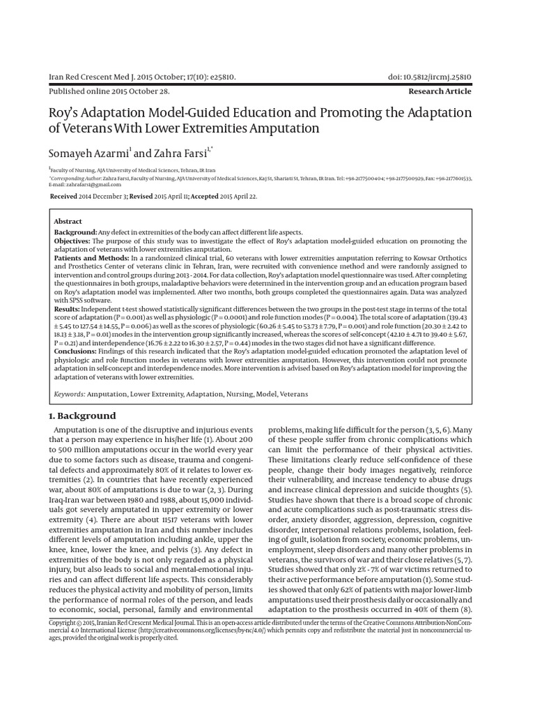 Roy Adaptation Model Extremities Amputation PDF | PDF | Student's T ...