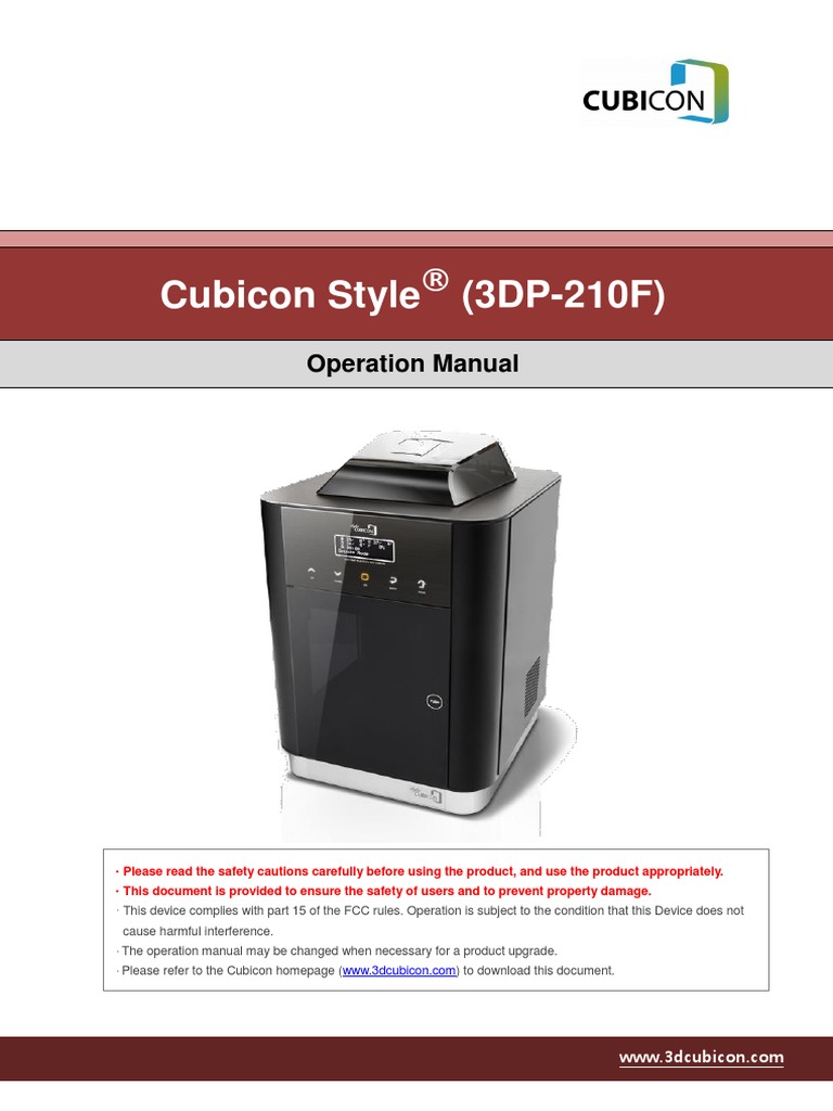 Cubicon Style (3DP-210F) Operation Manual (151001, En) | PDF ...