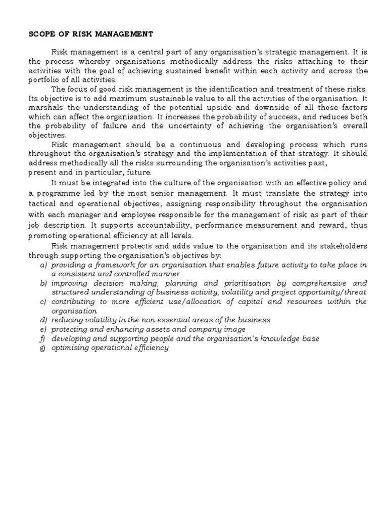 Nature and Scope of Risk Management | PDF