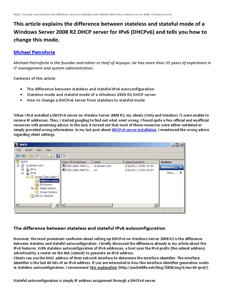 DHCP Difference Stateless and Stateful IPv6 Autoconfiguration | PDF | I Pv6 | Network Architecture