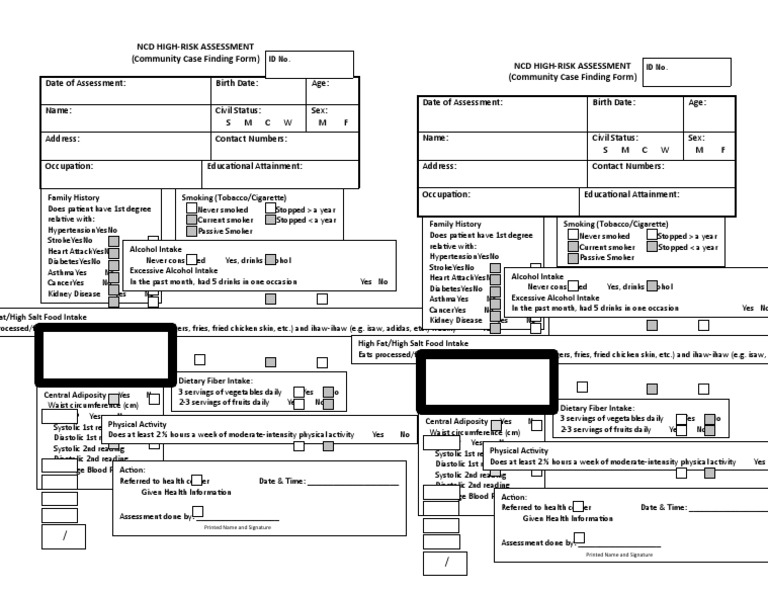 4 Community Risk Assessment Form | PDF | Cigarette | Blood Pressure