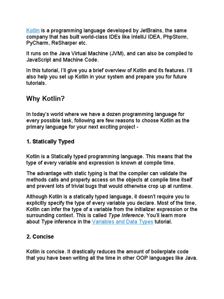 Intro To Kotlin | PDF