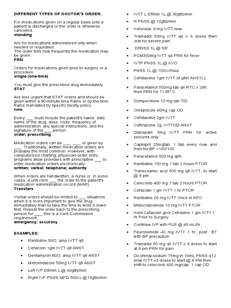 2019 Different Types of Doctor's Order | PDF | Pharmacy | Health Sciences