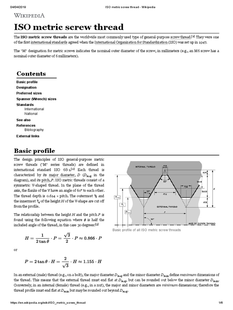 ISO Metric Screw Thread - Wikipedia | PDF | Machining | Metalworking