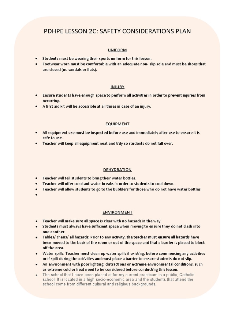 Pdhpe Lesson 2C Safety Plan | PDF | Autism Spectrum | Applied Psychology
