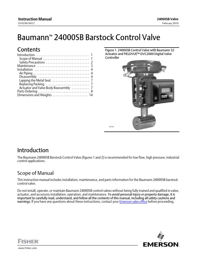 Baumann 24000SB Barstock Control Valve: Scope of Manual | PDF | Valve ...