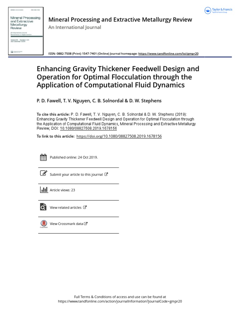 Enhancing Gravity Thickener Feedwell Design and Operation For Optimal Flocculation Through The ...