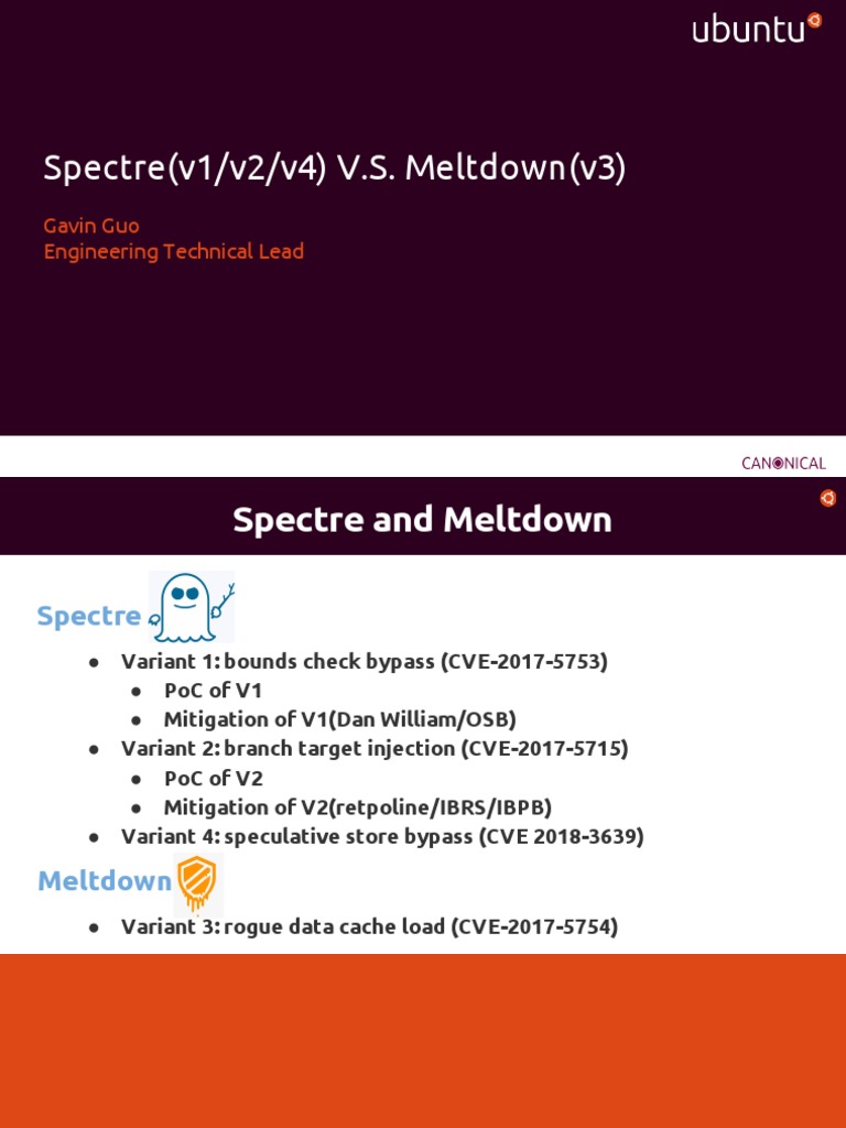 Spectre (v1 v2 v4) V.S. Meltdown (v3) | PDF | Cpu Cache | Computer Architecture
