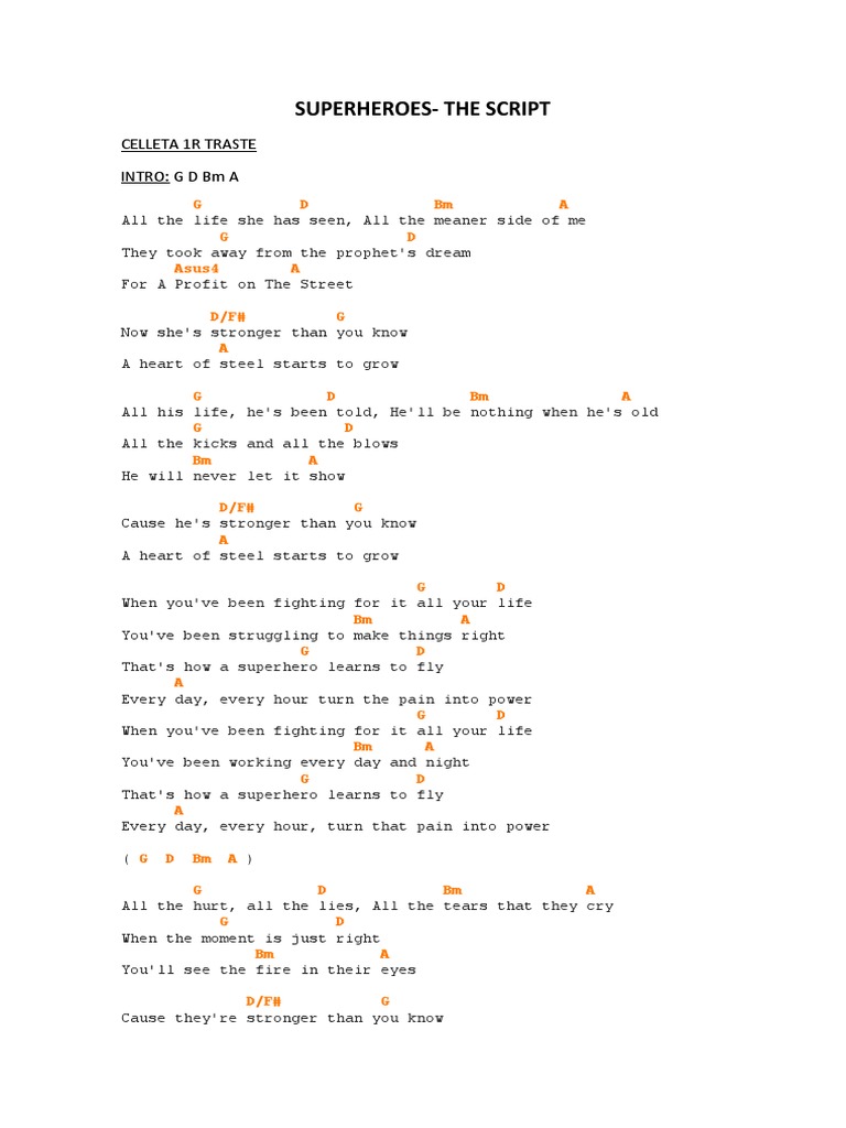 Superheroes-The Script: Celleta 1R Traste Intro: G D BM A | PDF