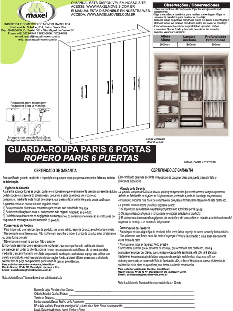 Manual de Montagem Guarda Roupa Paris 6 Portas Certo | PDF | Natureza