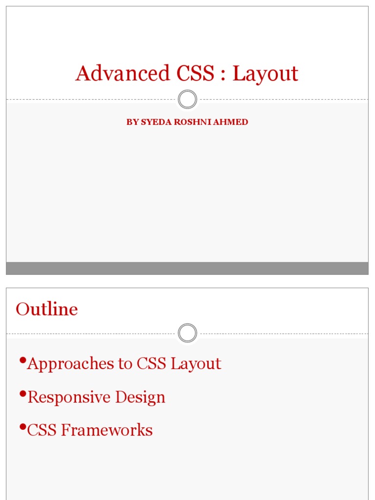 Advanced CSS: Layout: by Syeda Roshni Ahmed | PDF | Responsive Web Design | Page Layout