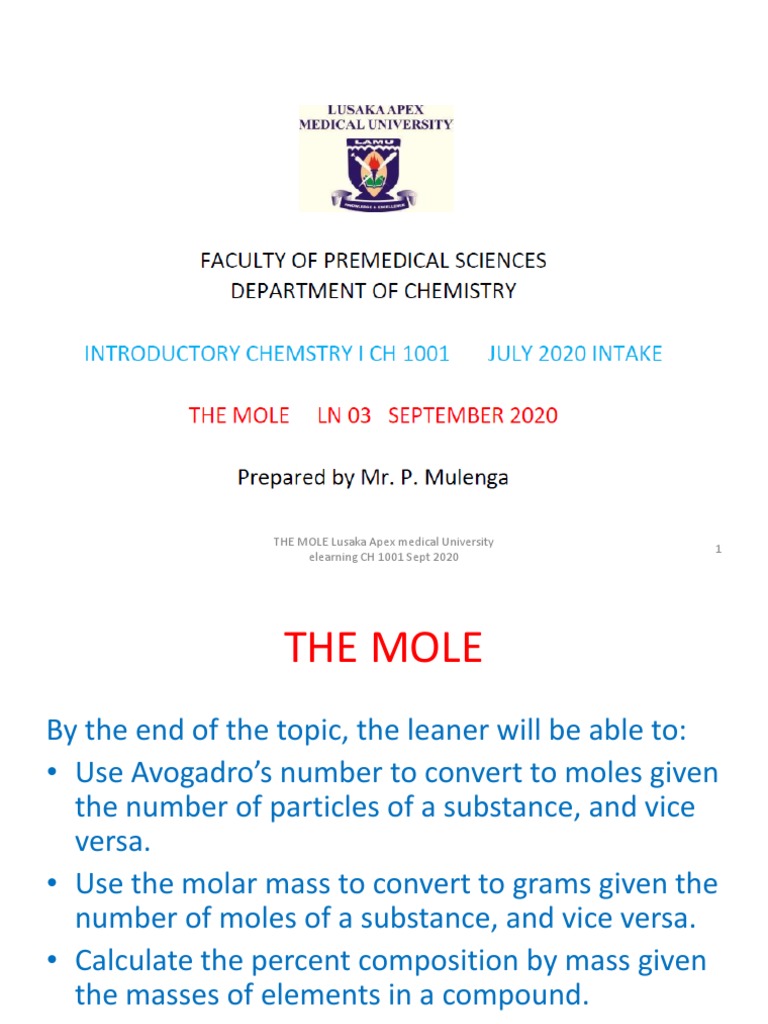 LN 03 The Mole - PDF | PDF | Mole (Unit) | Stoichiometry