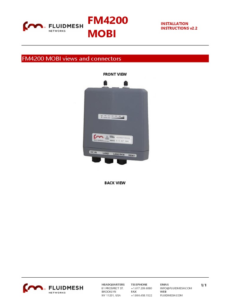 Fluidmesh FM 4200 MOBI Installation Instructions v2.2 | PDF ...