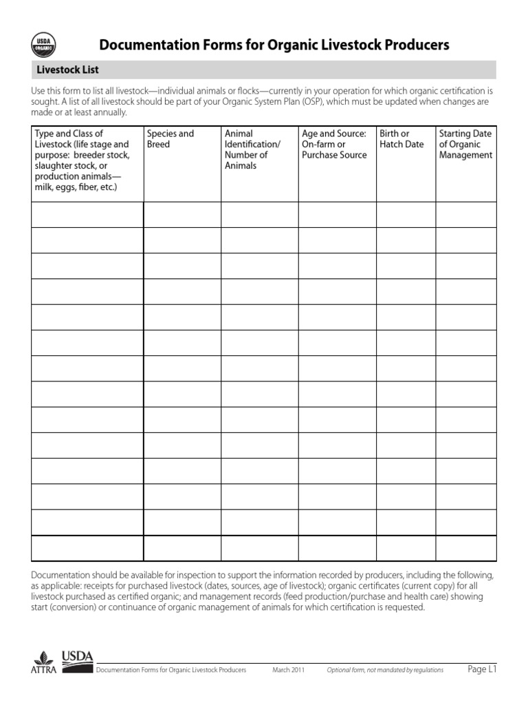 Documentation Forms For Organic Livestock Producers | Download Free PDF ...