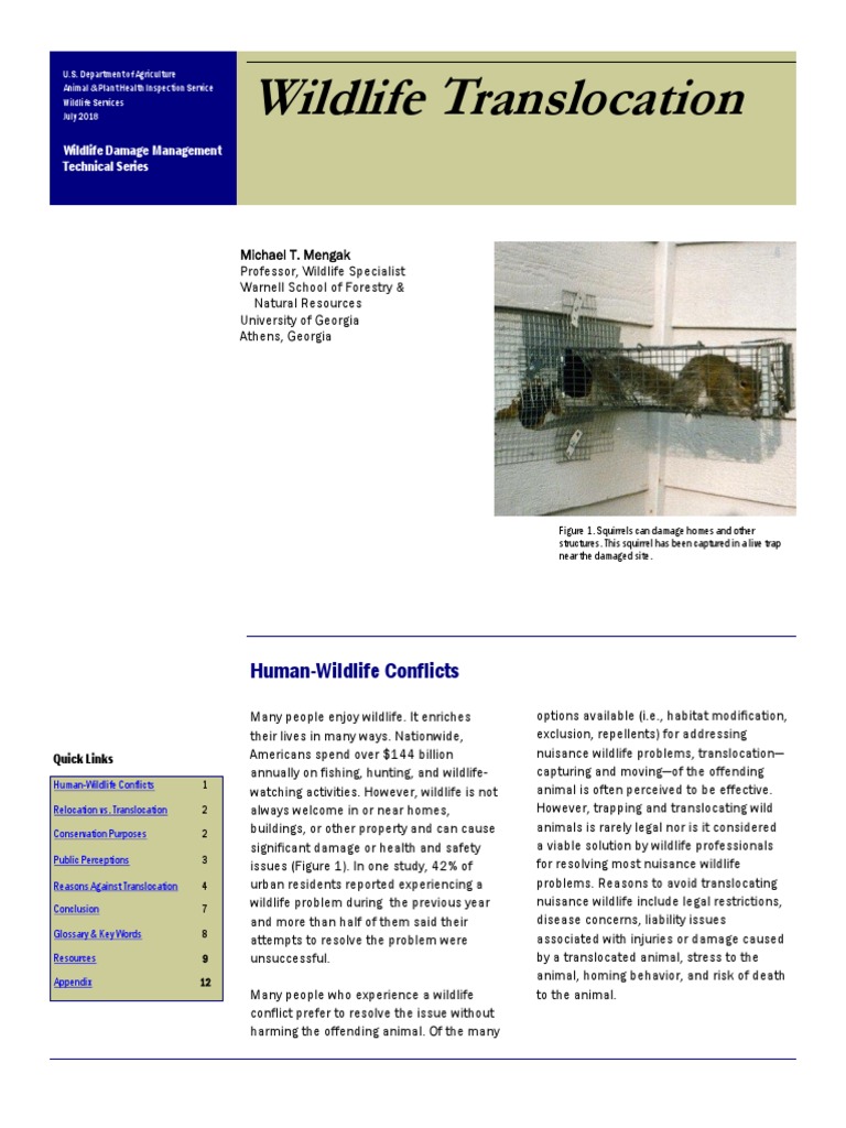 Wildlife Translocation WDM Technical Series | PDF | Raccoon | Wildlife