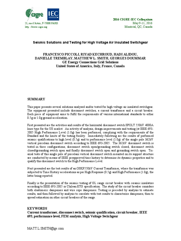 Seismic Solutions and Testing For High V | PDF | Transformer | Applied ...