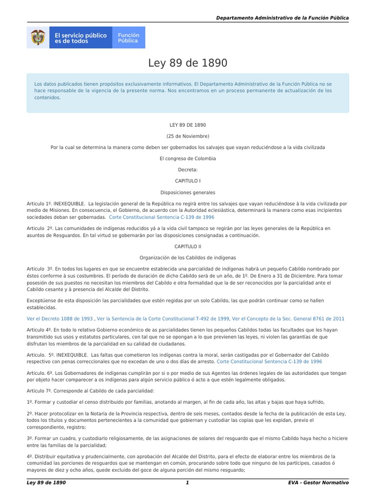 Ley 89 de 1890 PDF | PDF | Alcalde | Gobierno local