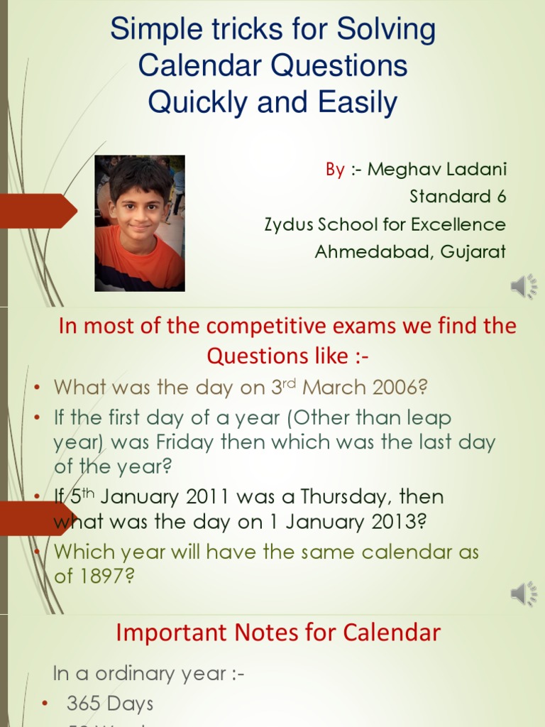 Simple Tricks For Solving Calendar Questions Quickly and Easily | PDF ...
