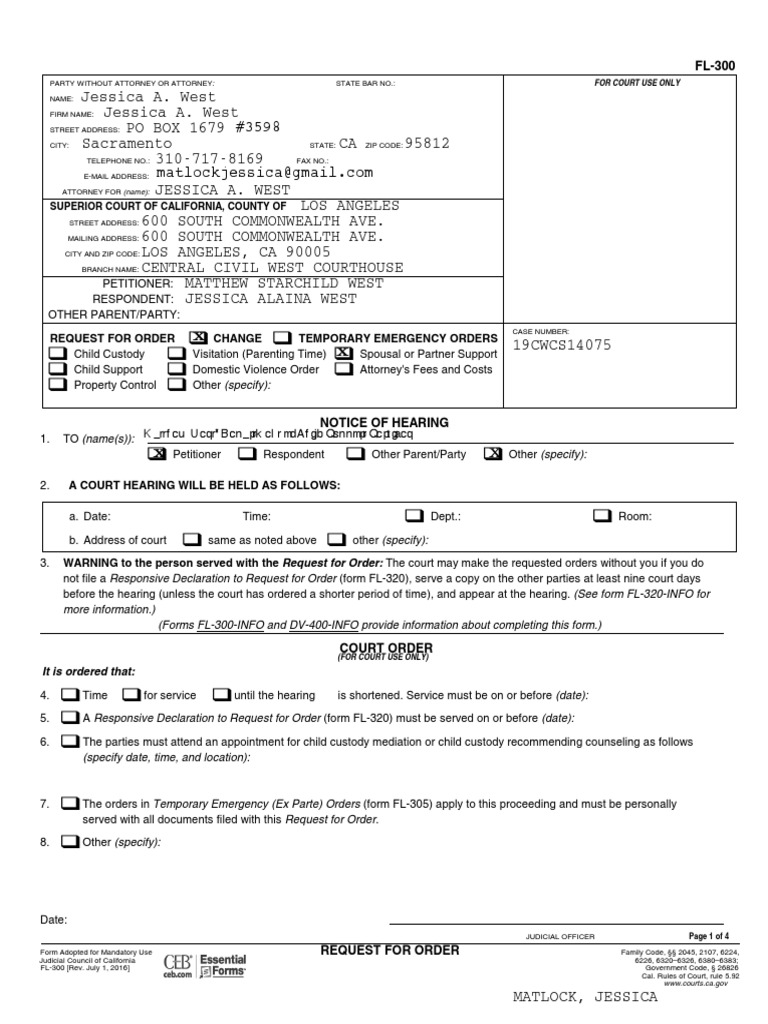 FL-300 - Request For Order PDF | PDF | Contact (Law) | Restraining Order