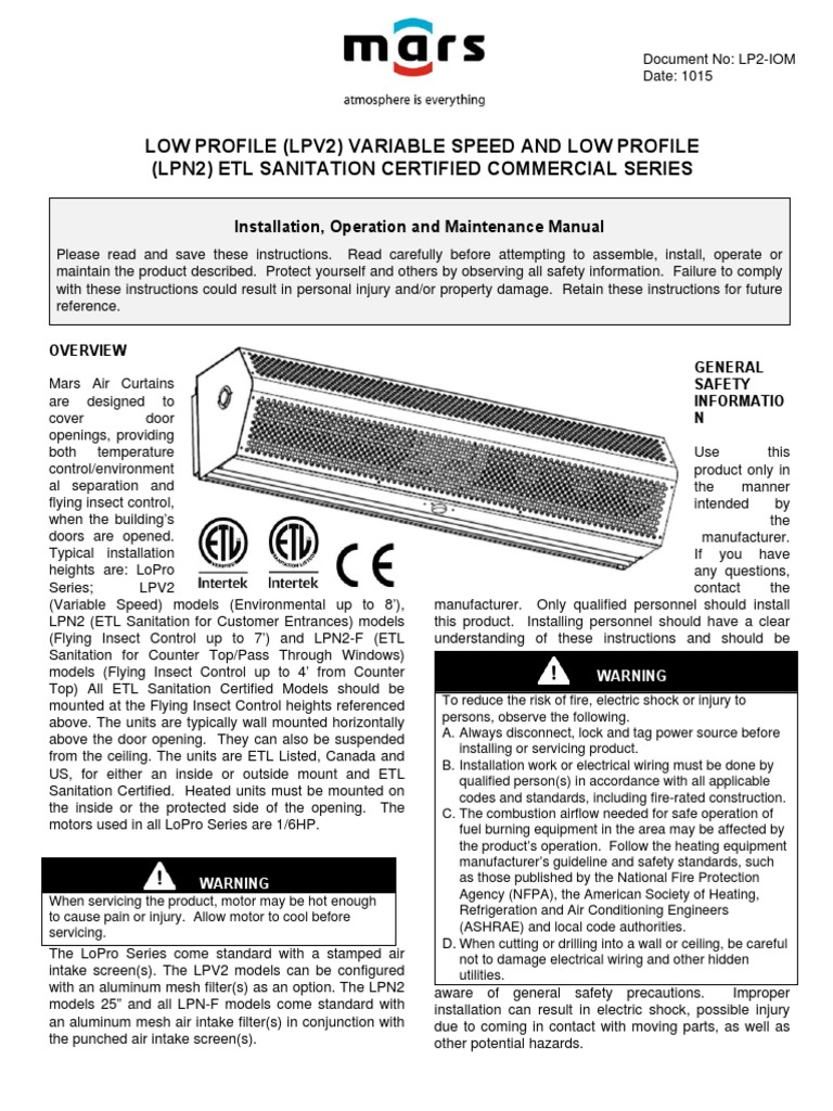 Low Profile (Lpv2) Variable Speed and Low Profile (Lpn2) Etl Sanitation ...