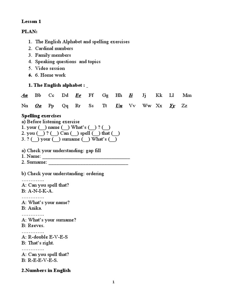 Lesson 1 Plan:: 6. 6. Home Work | PDF | Grandparent | Hour