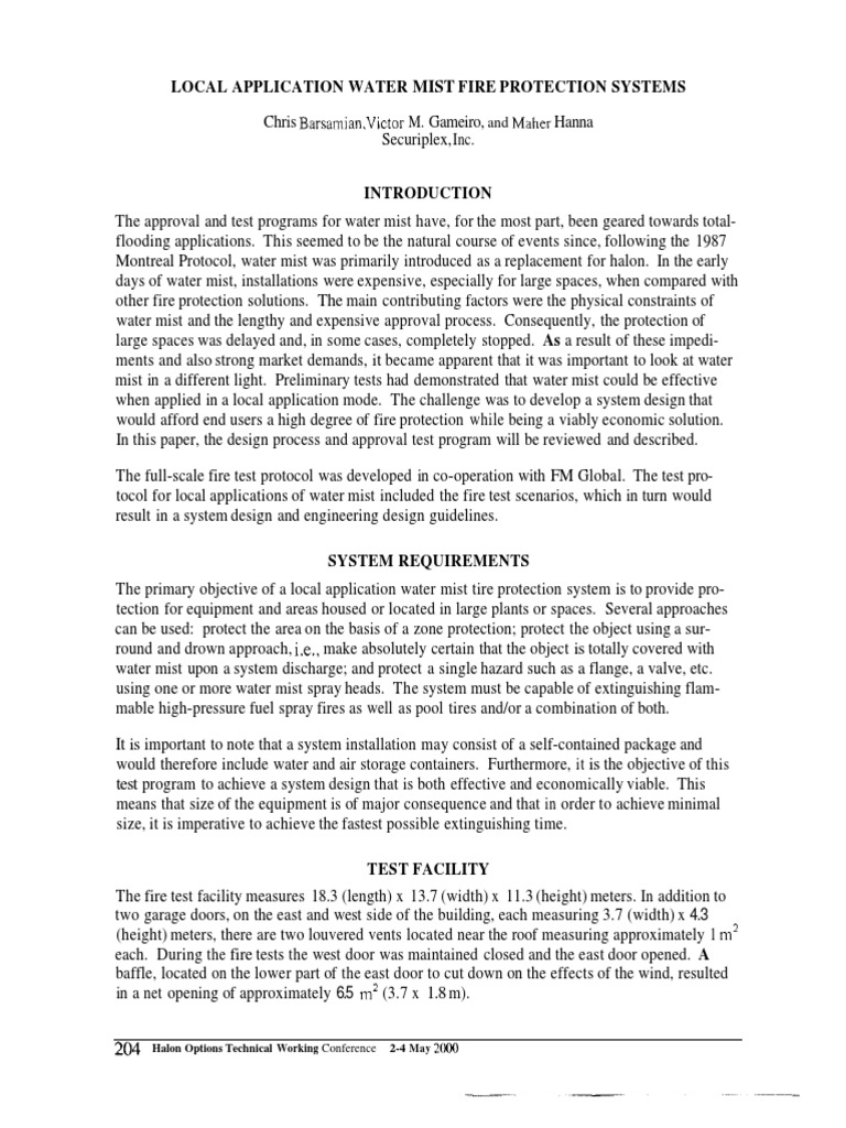 Local Application Water Mist Systems: A Review of Design, Testing, and ...