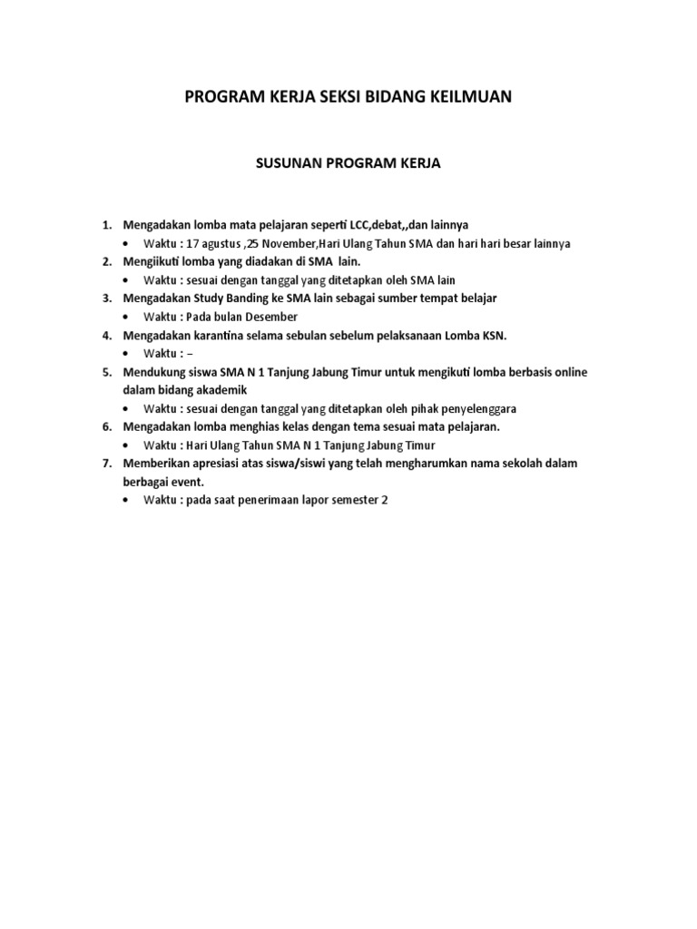 Program Kerja Seksi Bidang Keilmuan | PDF | Karier & Perkembangan