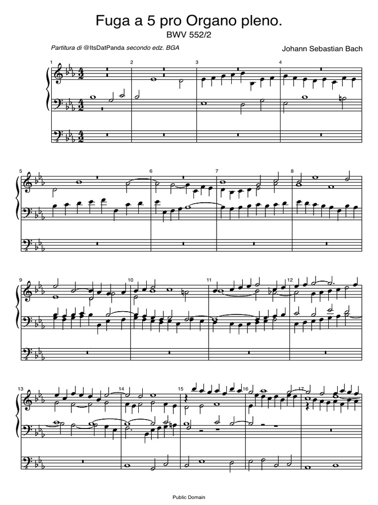 Fuga A 5 Pro Organo Pleno Bach | PDF | Public Domain Music | Christian ...