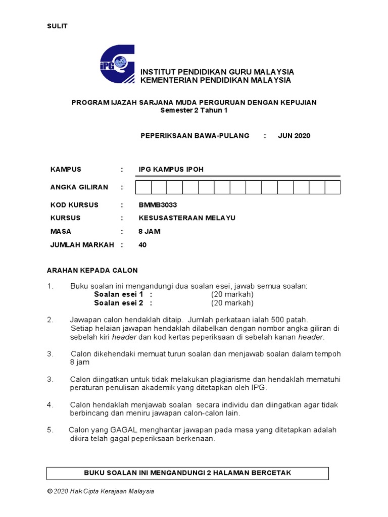 Soalan Exam Sastera | PDF