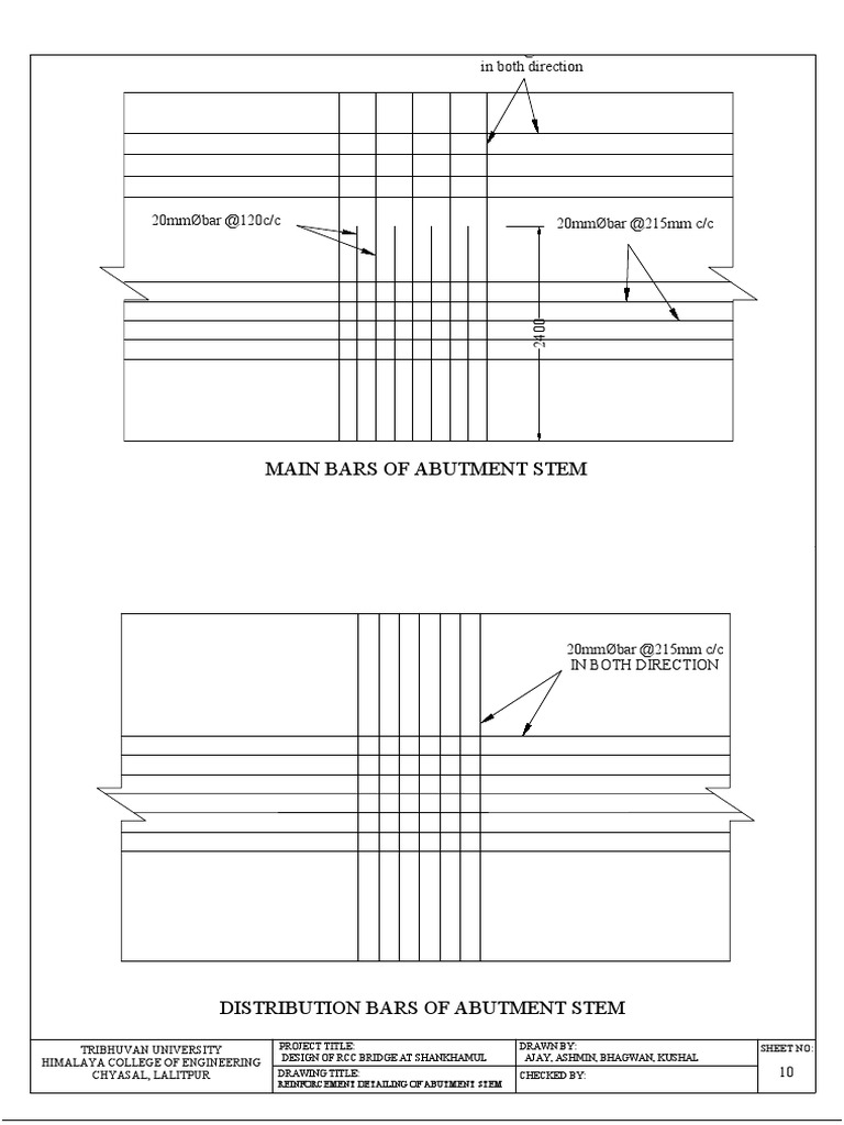 Main Bars of Abutment Stem: 20møbar @240Mm C/C in Both Direction | PDF